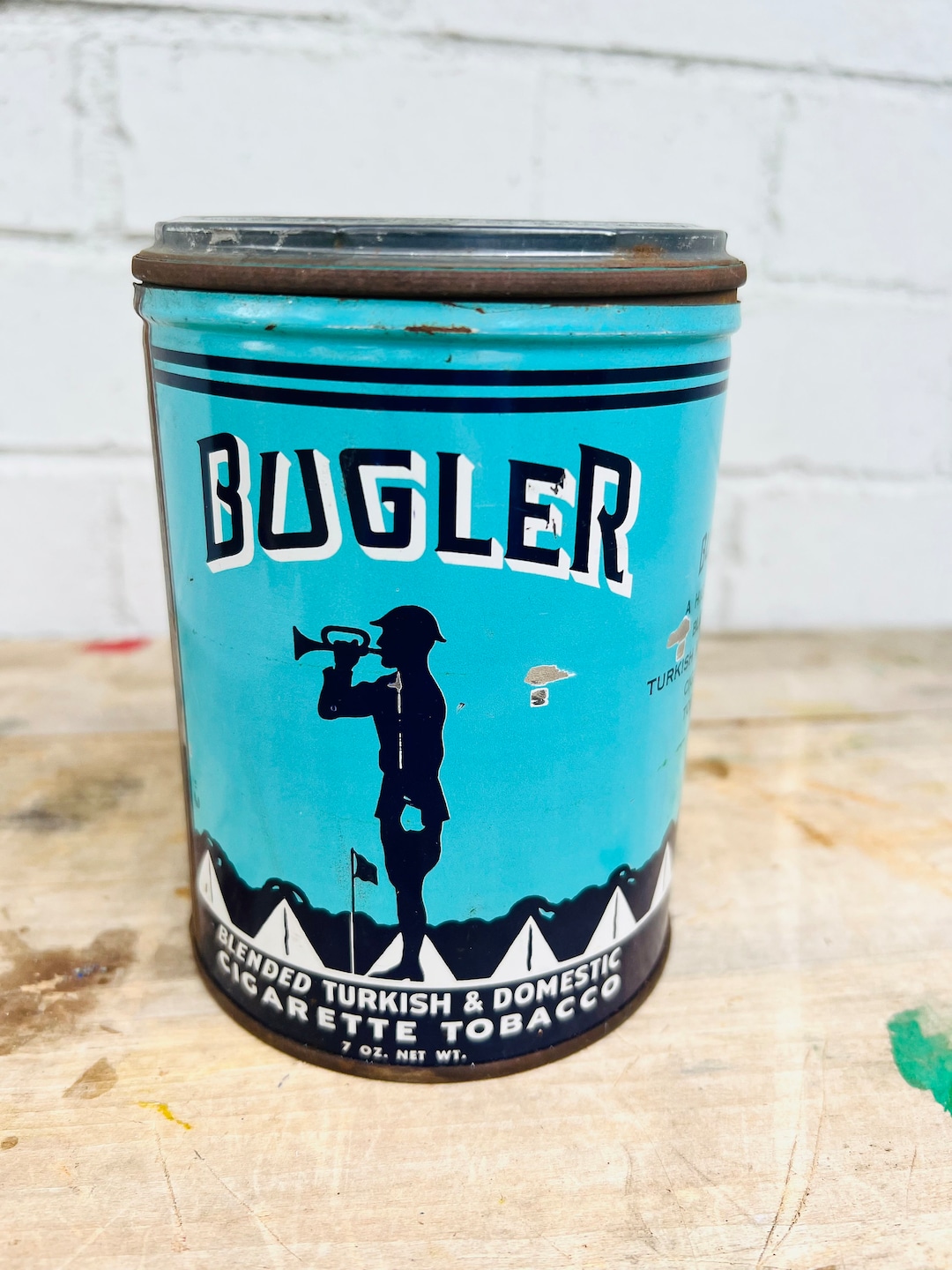 Vintage Tobacco Tin Can With Lid Bugler Tobacco Army Bugle Storage - Etsy