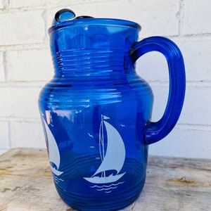 Vintage Pitcher- Water Pitcher- Sailboat -nautical- Kitchen-glassware ...
