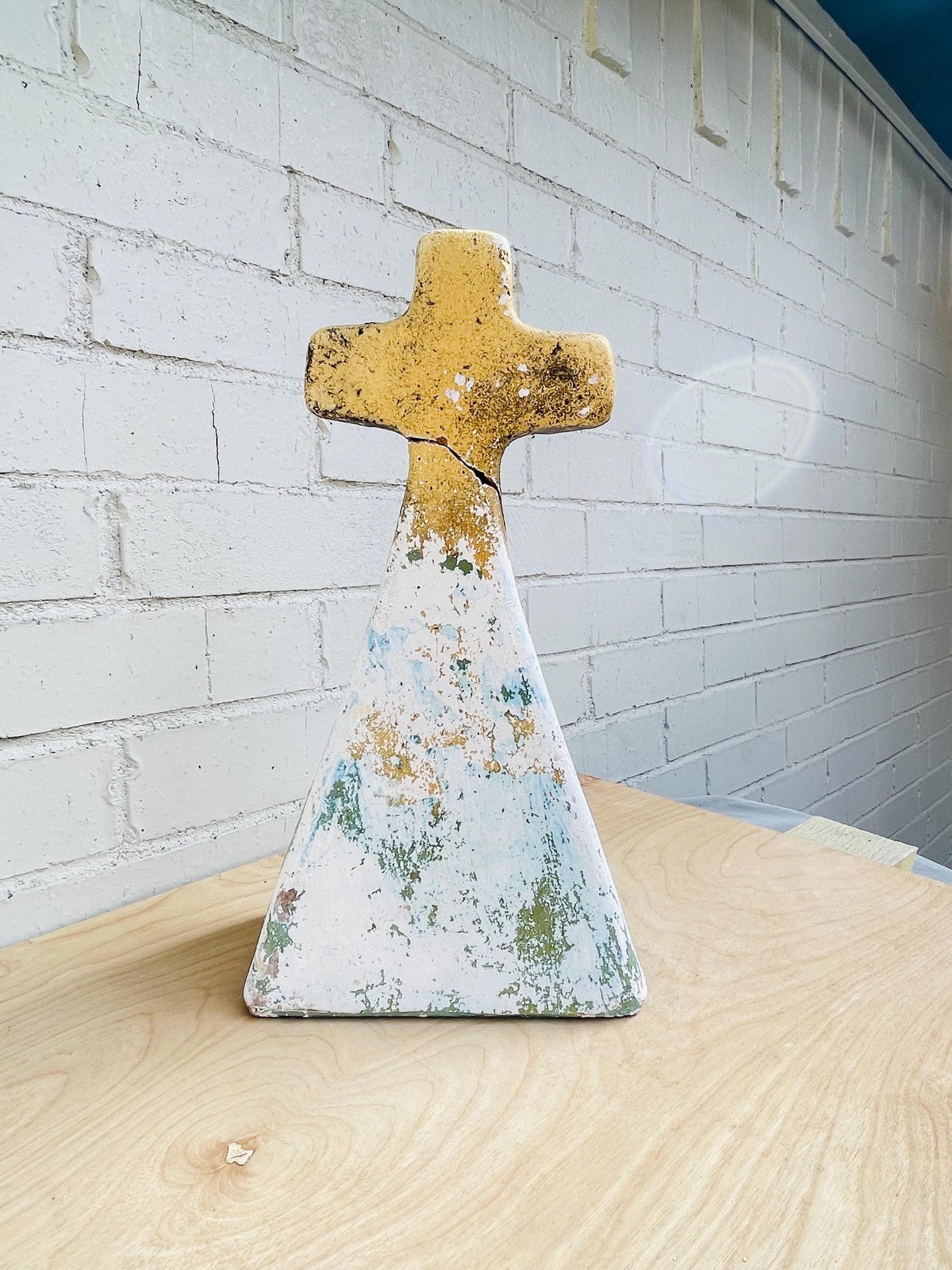 Vintage Stone Crucifix – Rustic Tabletop Cross, Chippy Green Patina - Etsy