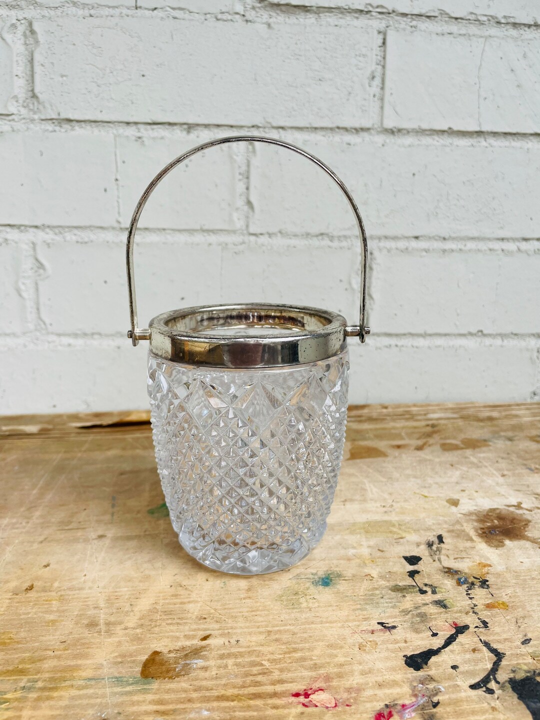 Vintage Ice Bucket Crystal and Silver Ice Bucket Small Vase Basket ...