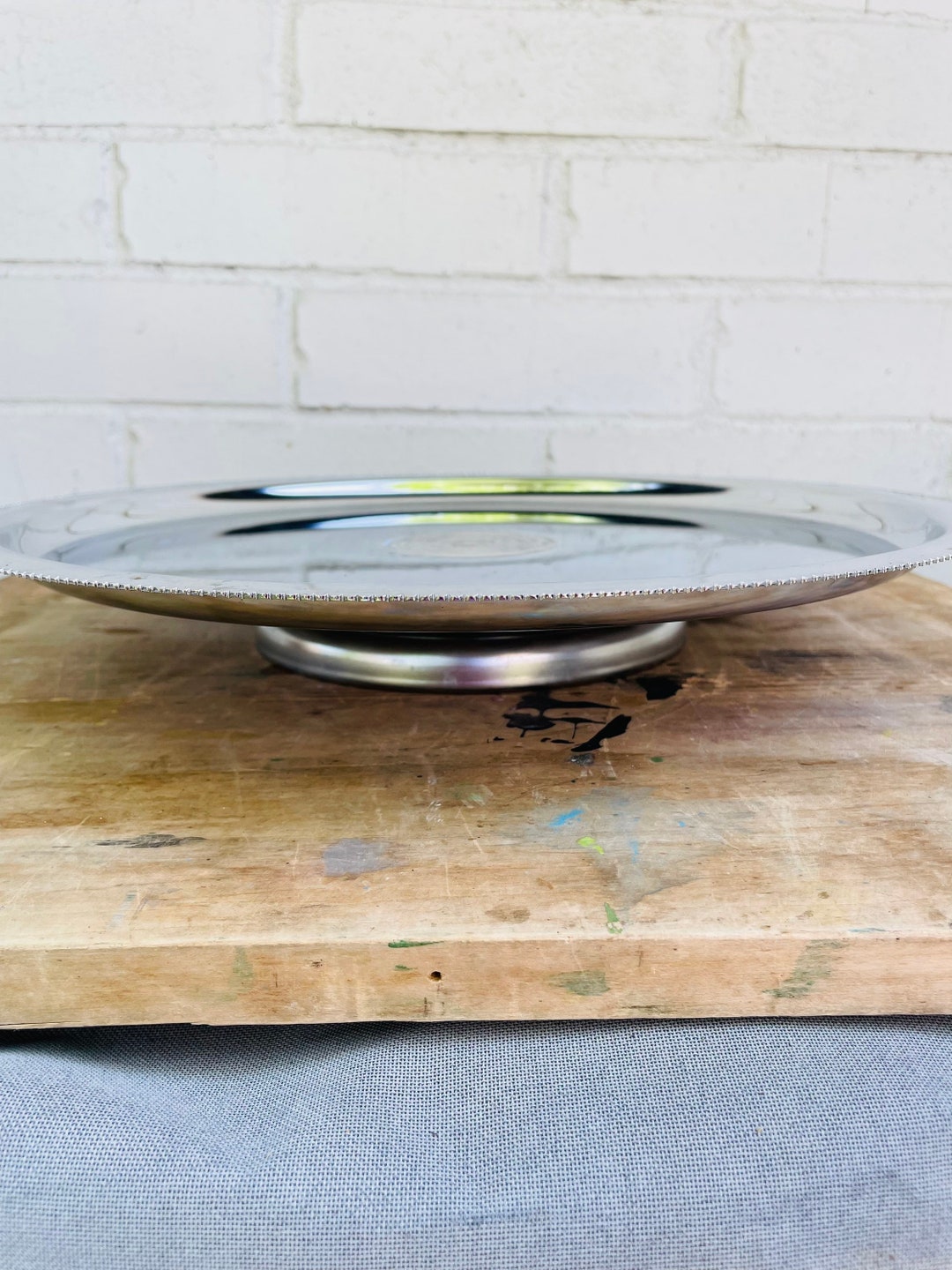 Footed Round Silver-plate Tray Cake Stand Dining serving Piece - Etsy