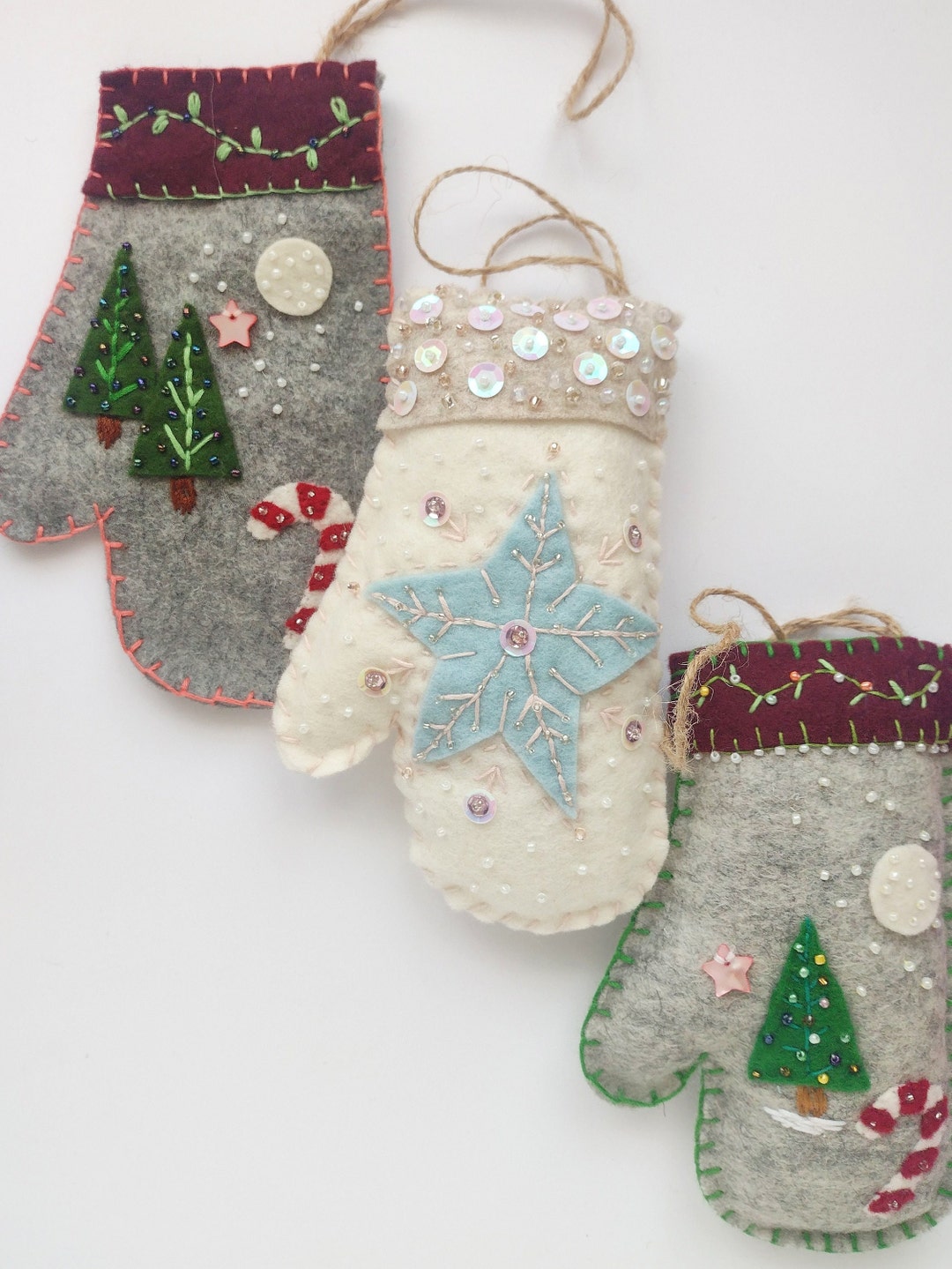 Christmas Wool Felt Mitten Decorations PDF Pattern, Christmas Mitten ...
