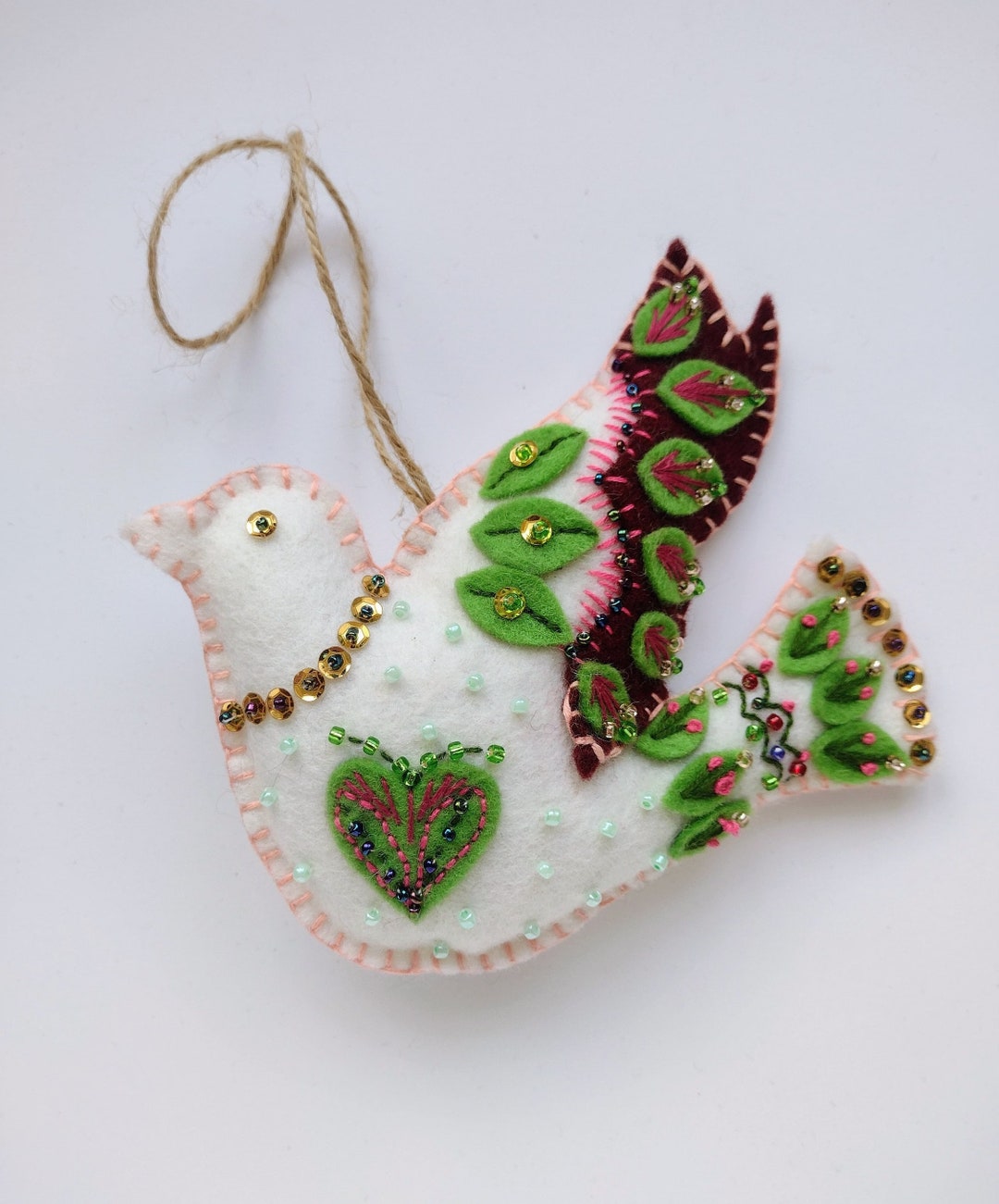 Handmade Wool Felt Peace Dove Christmas Ornament PDF Pattern: DIY ...