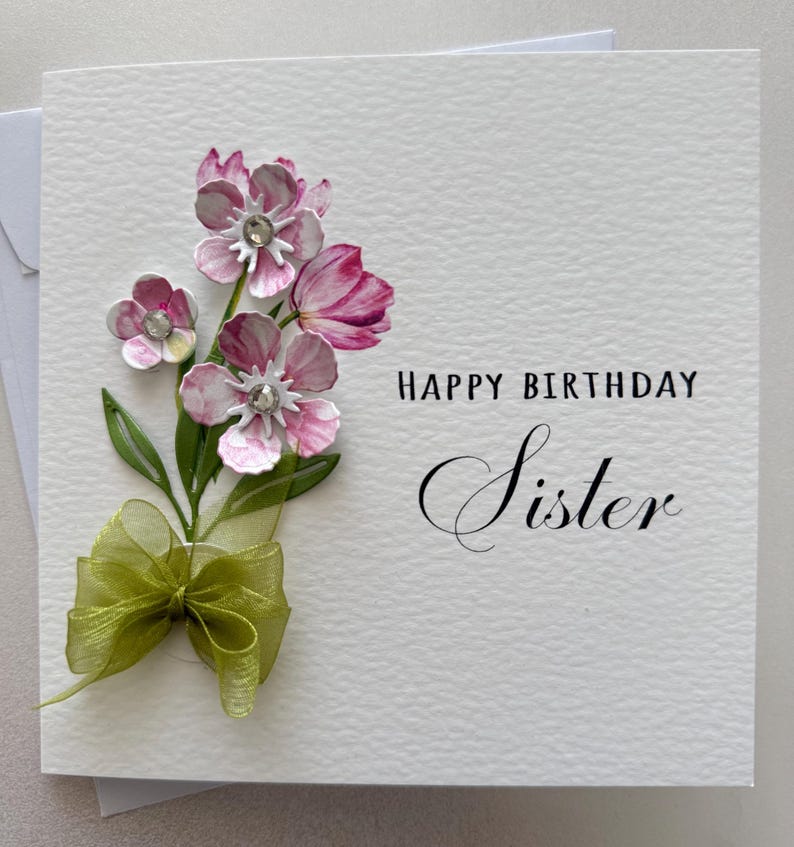 Floral Birthday Card for Sister, Handmade in the UK - Etsy UK