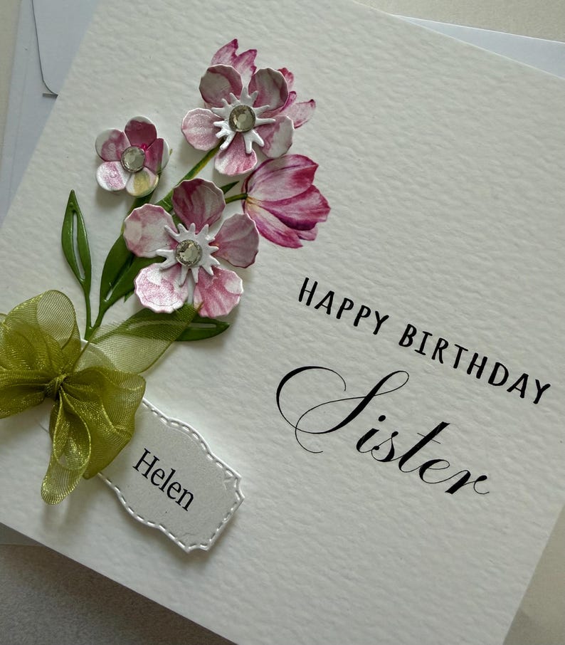 Floral Birthday Card for Sister, Handmade in the UK - Etsy UK