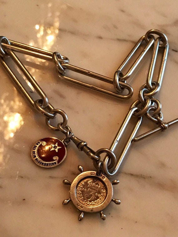 Antique silver Watch chain - Gem