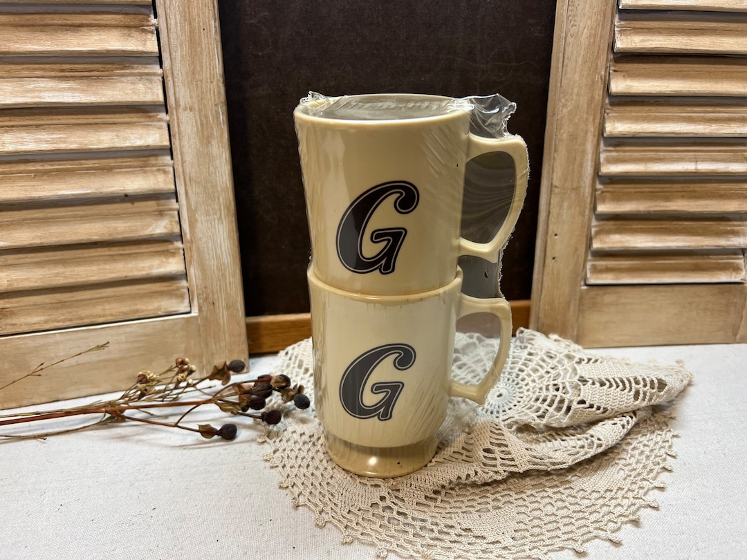 Retro Footed Plastic Mugs Monogram G Set of Two - Etsy