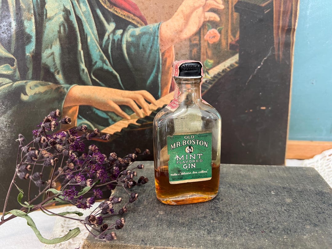 Miniature Mint Gin Bottle Sealed Old Mr. Boston - Etsy