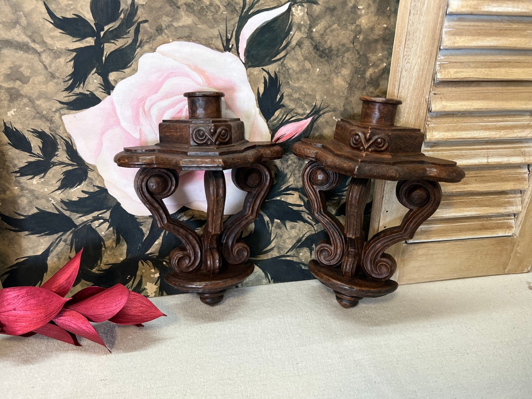 Faux Wood Candlestick Sconces Pair - Etsy