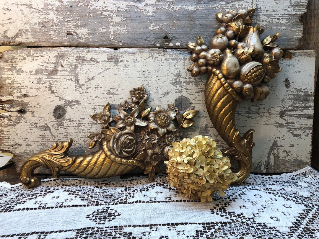 Syroco Wall Plaques Fruits Flowers Cornucopia Gold 1965 - Etsy