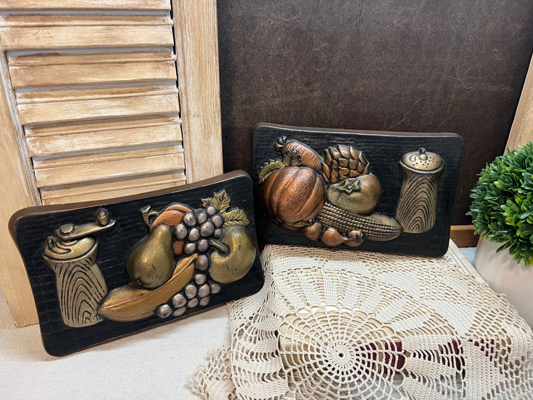 Chalkware Wall Plaques Fruit Vegetables Set of Two - Etsy