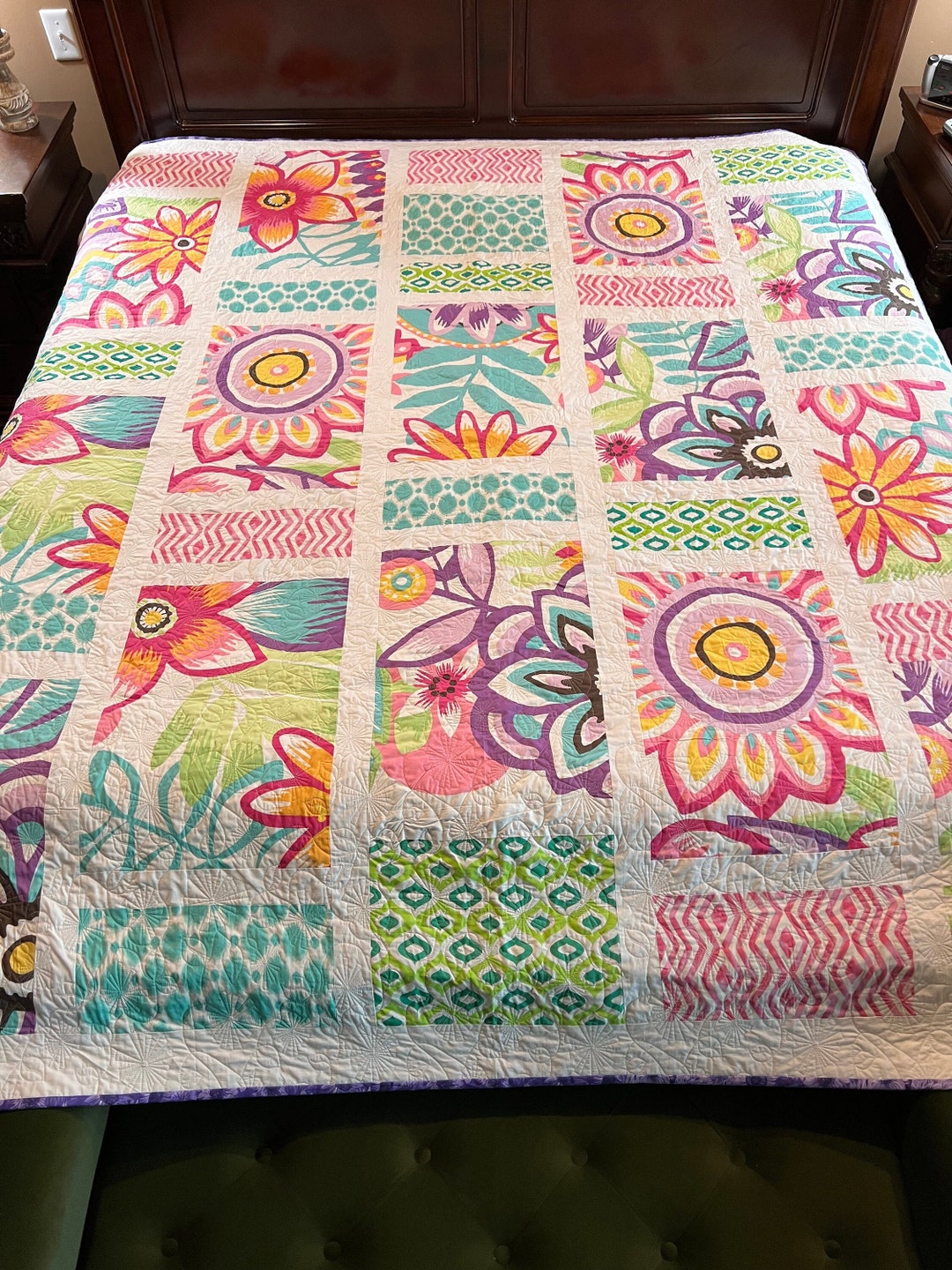 Queen-size, Paisley Floral, Patchwork, Cotton Quilt - Etsy