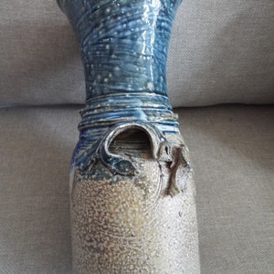 11" Early Don Reitz Studio Art Pottery Vase Vessel Blue Gray Salt Drip ...