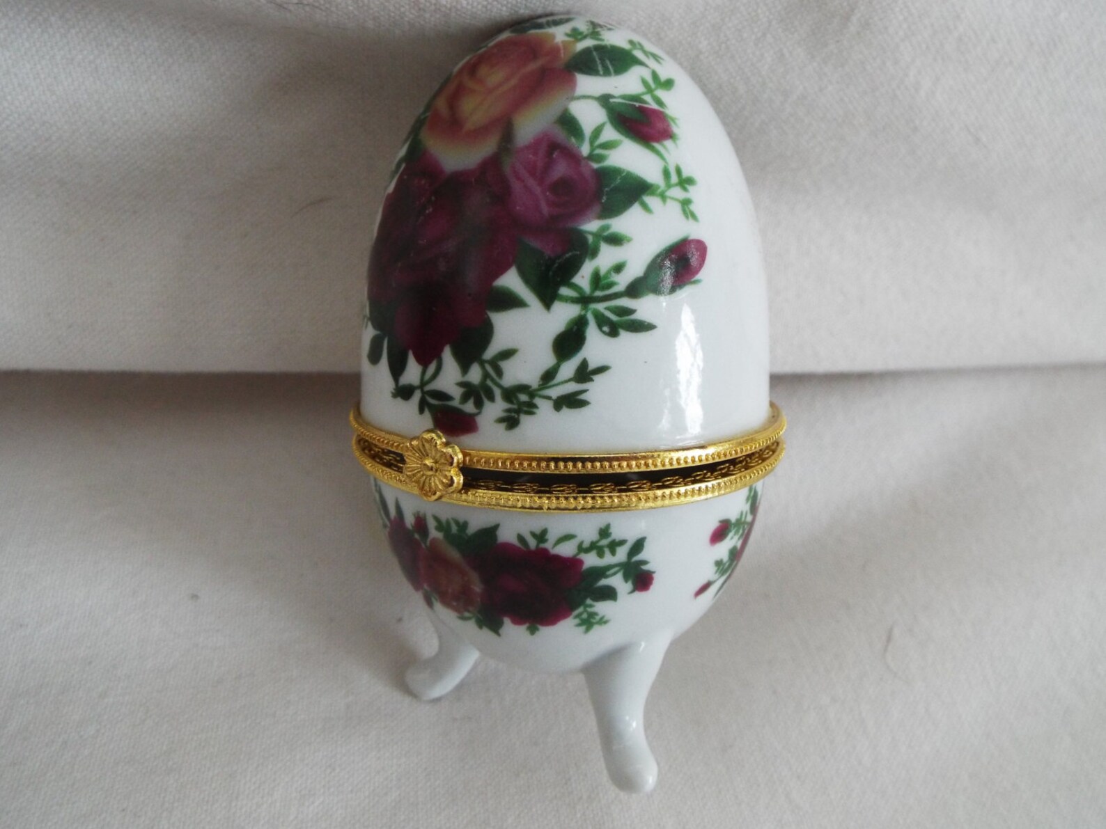 Porcelain Egg Trinket Box Opens Floral Roses Trinket Box - Etsy