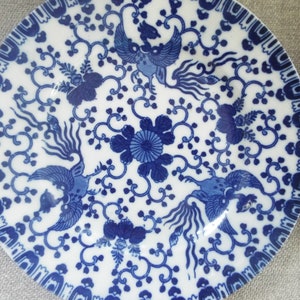Antique Japanese Phoenix Ware Blue White Dishes 7.5" Salad Plate ...