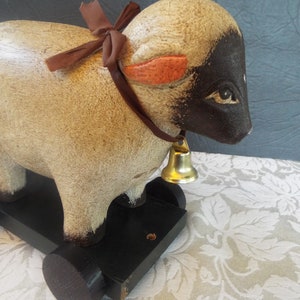 Vintage Reproduction Pull Toy Sheep on Wheels Erzgebirge Style Toy Folk ...