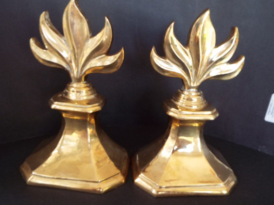 Tall 9" Heavy Solid Brass Bookends Decorative Crafts Inc. French Style ...