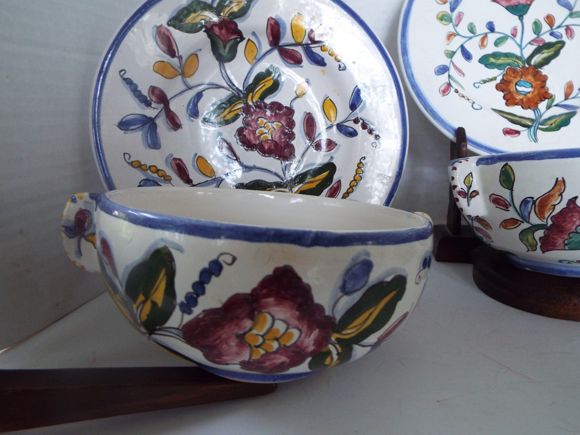2 Piece Bowl Set Hand Painted Portugal Berardos Pottery Bowl and Dish ...