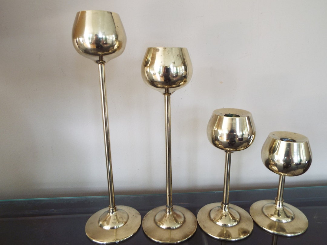 Four Mid Century Modern MCM Tall Descending Brass Tulip Ball ...