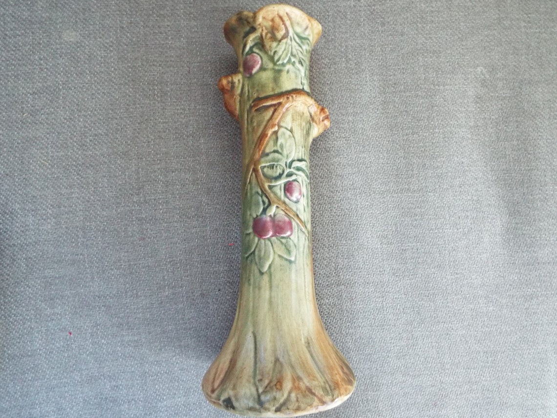 Early 1920s Weller Art Pottery Tree Trunk Apple Cherry Vase Art Nouveau ...