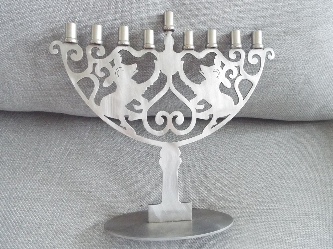 Vintage Rare Amy Hess Artist Steel Metal Signed Table Menorah Chanukiah ...