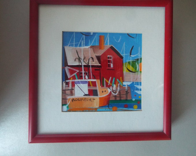Lauri Kaihlanen Framed Folk Art Watercolor Painting Rockport Maine ...