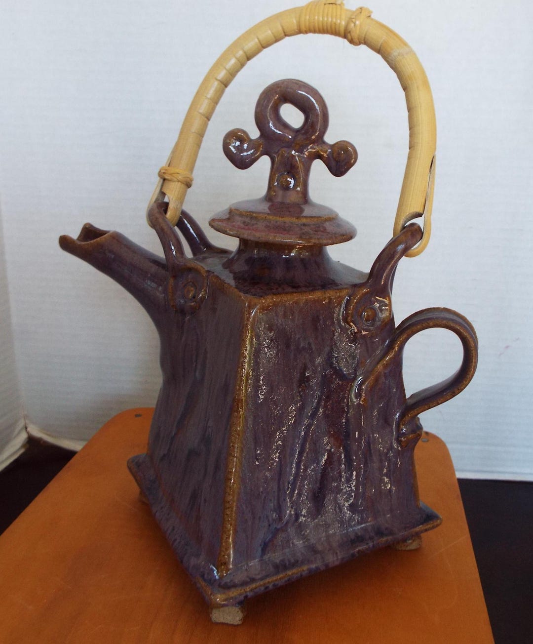 Rare Flynn Sochon Abstract Purple Marbleized Glazed Teapot Bamboo ...
