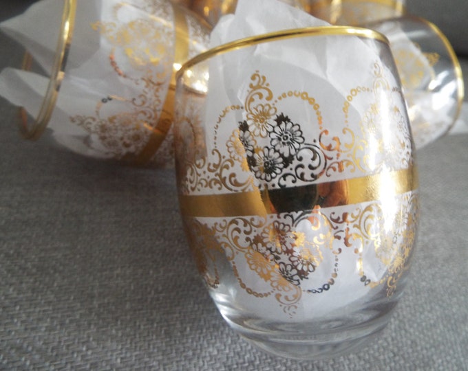 Set of 6 Murano Ferro Lazzarini Roly Poly Bar Glasses 22k Gold Lacy ...
