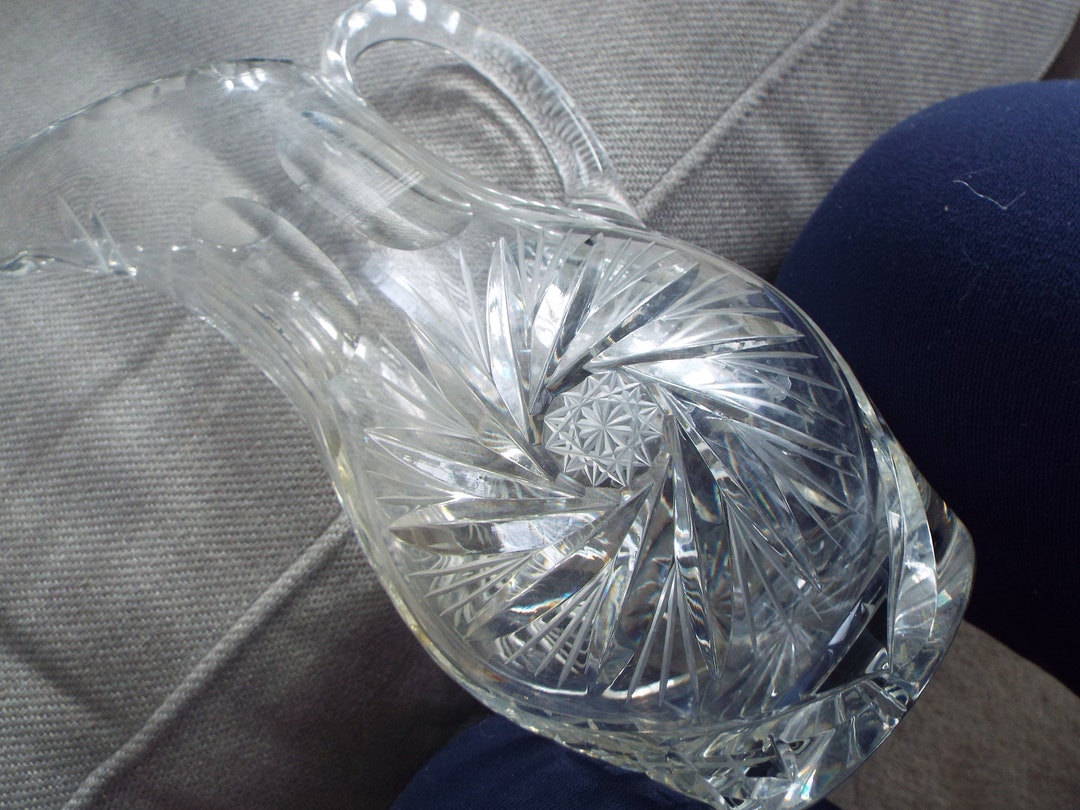 American Brilliant Cut Glass Crystal Pitcher Elenor Pattern Vintage ...
