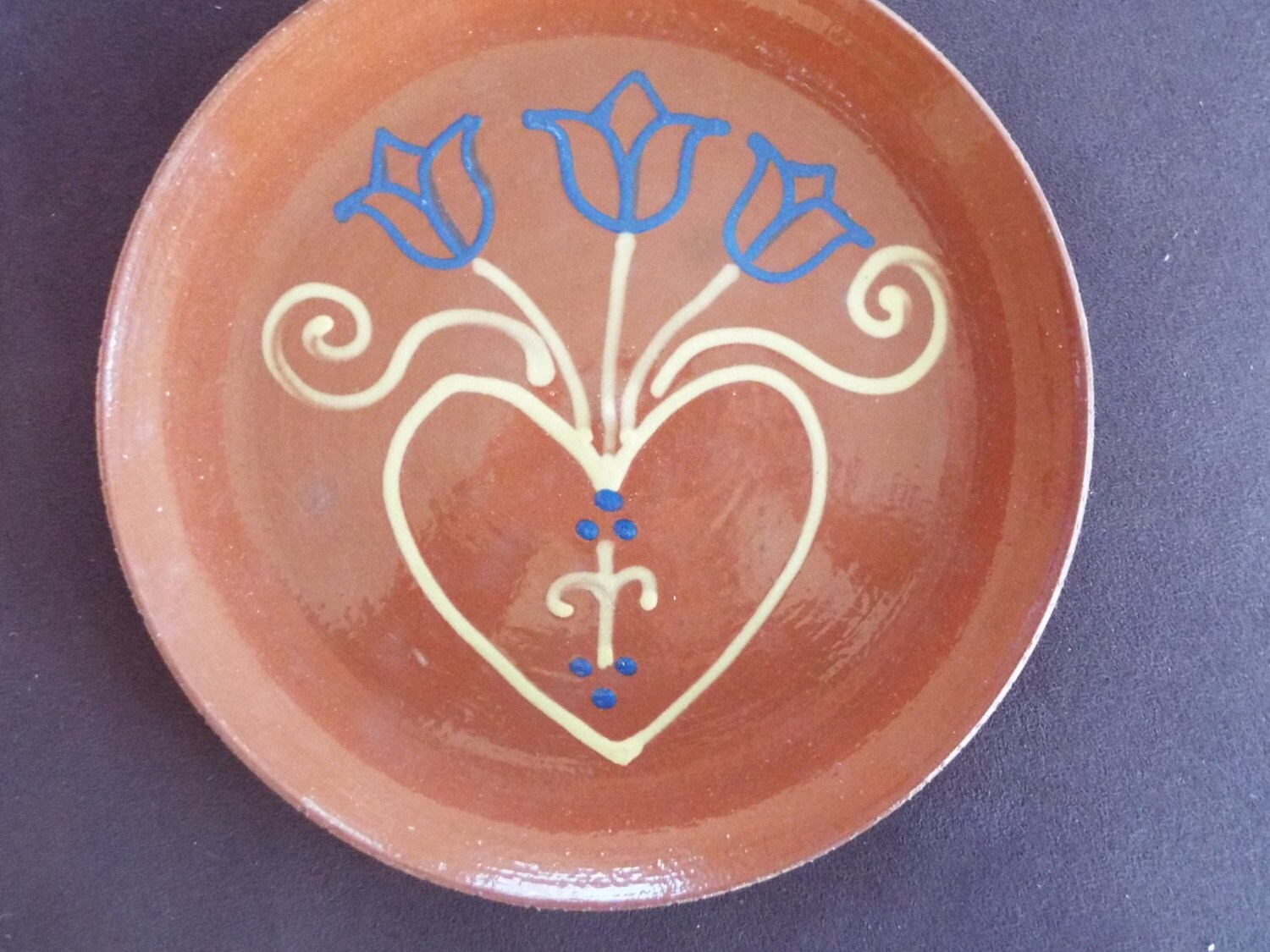 9 Redware Slipware Hand Crafted Plate Tulips Heart - Etsy