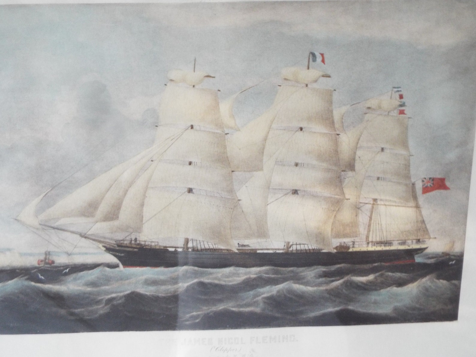 Clipper Sailing Ship Nautical Hand Colored Engraving James Nicol ...