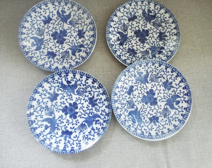 Antique Japanese Phoenix Ware Blue White Dishes 7.5" Salad Plate ...