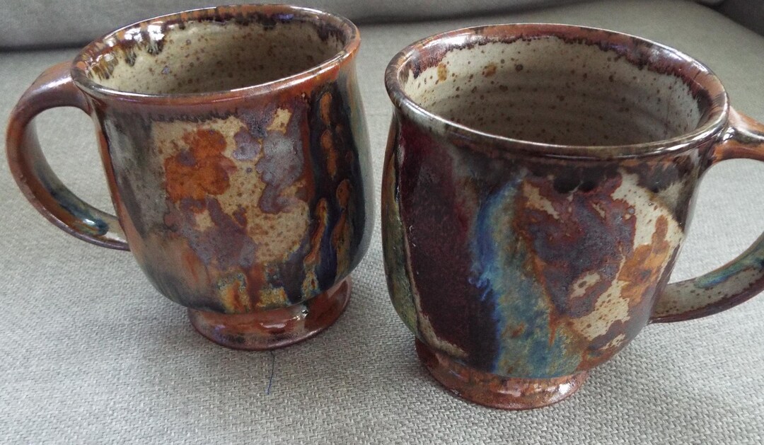 Cecil Strawn Pottery Set of 2 Footed Mugs With Hand Thrown Stoneware ...