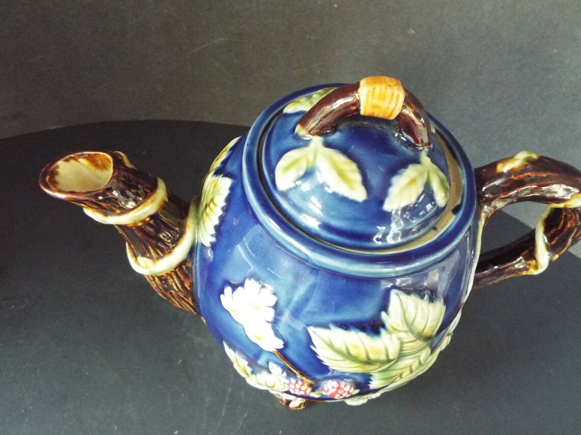 1991 Chinese Wan Jiang nouveau majolica teapot signed cobalt | Etsy