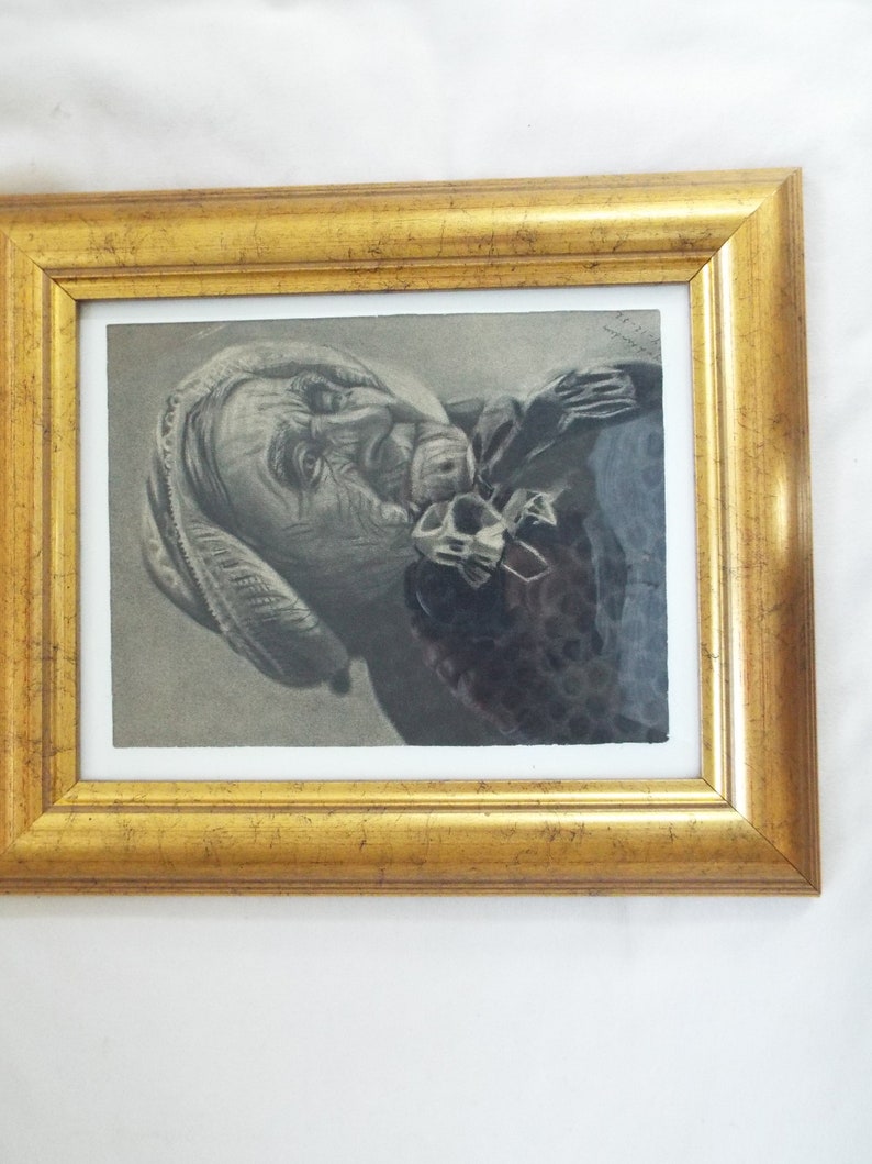 Vintage Charcoal Portrait Old Woman Pen Ink on Paper Peasant - Etsy