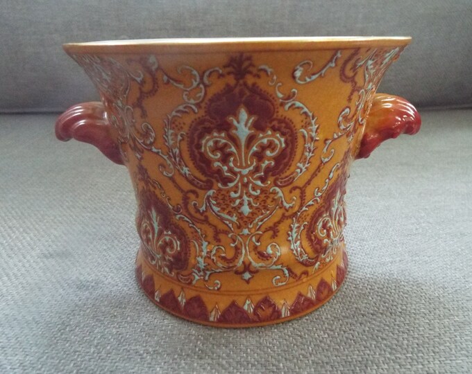 Mark Roberts Porcelain Cachepot Planter Bowl Orange Red Hand Painted ...