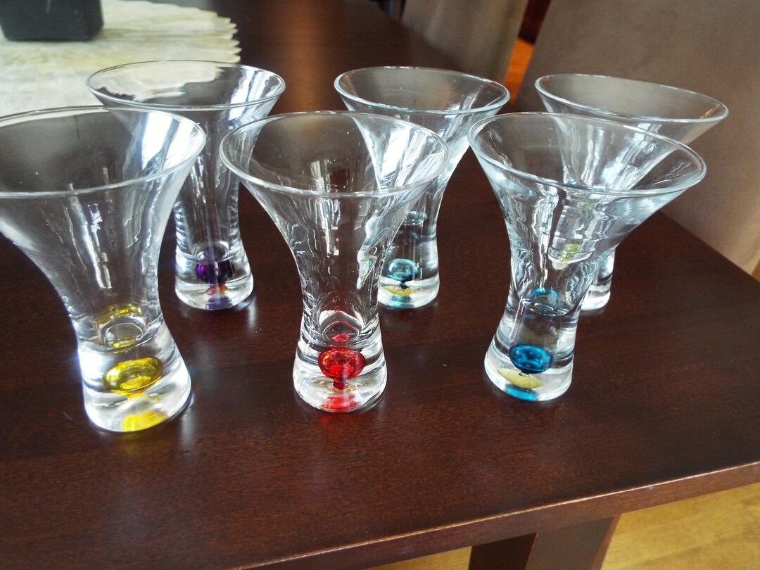 Mid Century 6 Piece Set Rainbow Multi Color Shot Glasses Bubble Bottom ...
