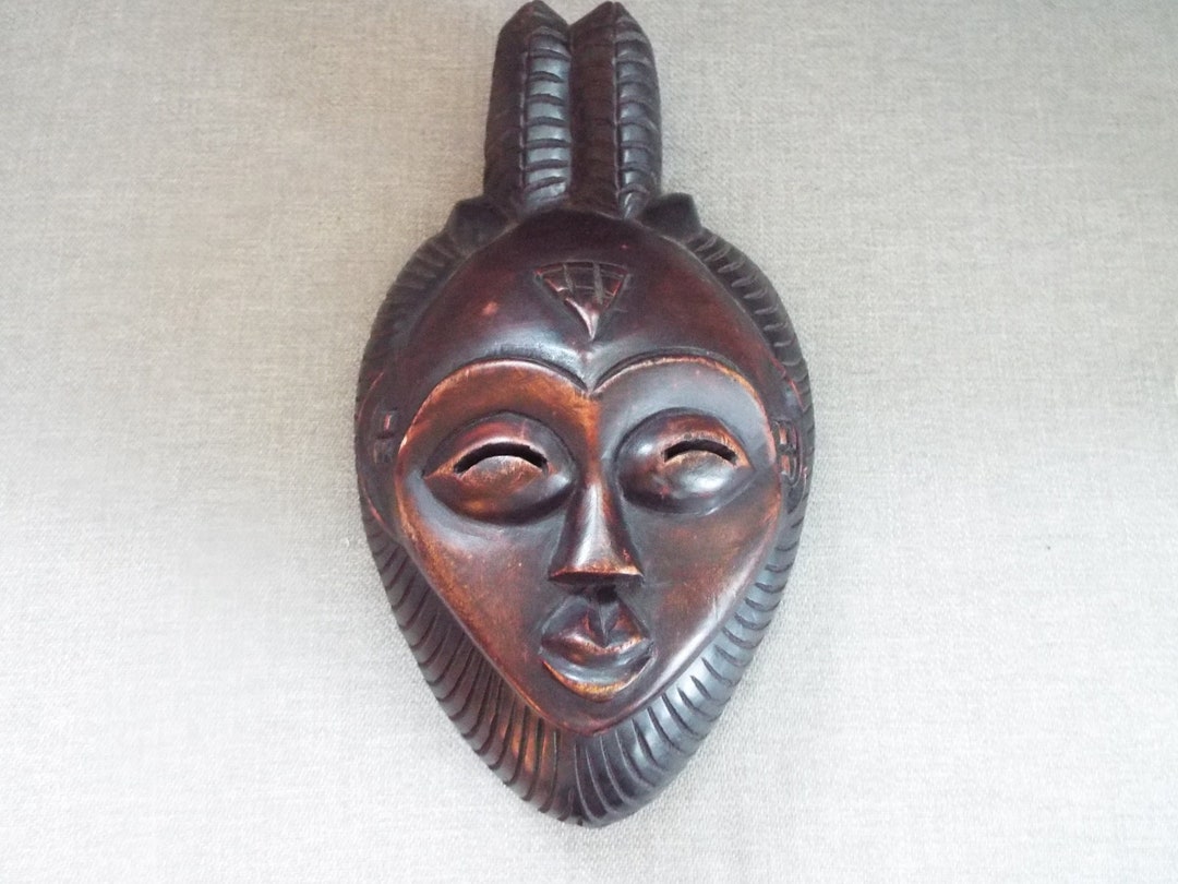 Large 14" African Cameroon Mask Hand Carved Wood Hanging Mask Folk Art ...