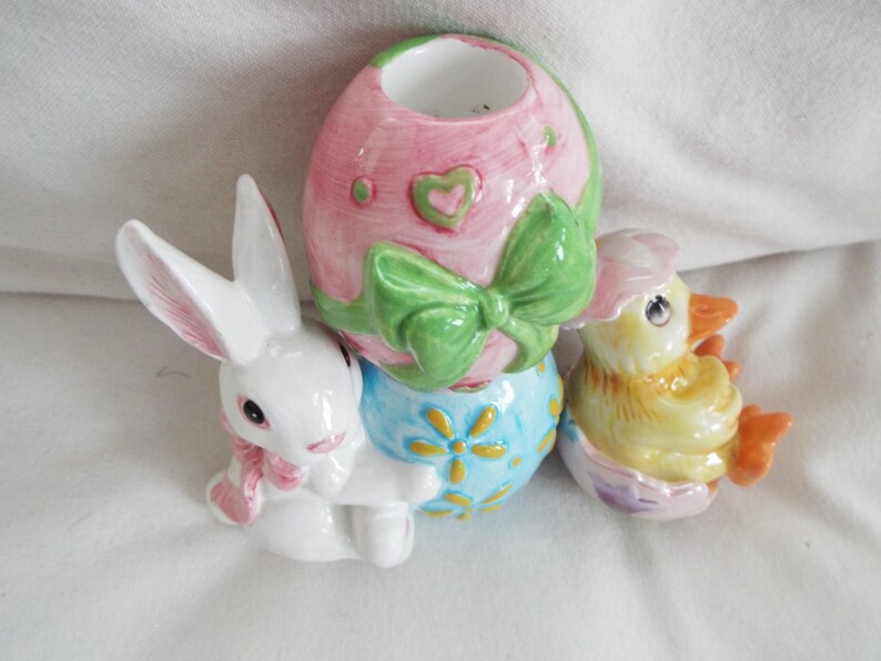 2 PCS. Ceramic Easter Bunny Candle Holder Figurine Chick Egg - Etsy