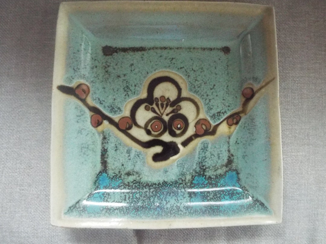 10" Square Fine Art Ceramic Platter Wood Fired Potty Stoneware Platter ...