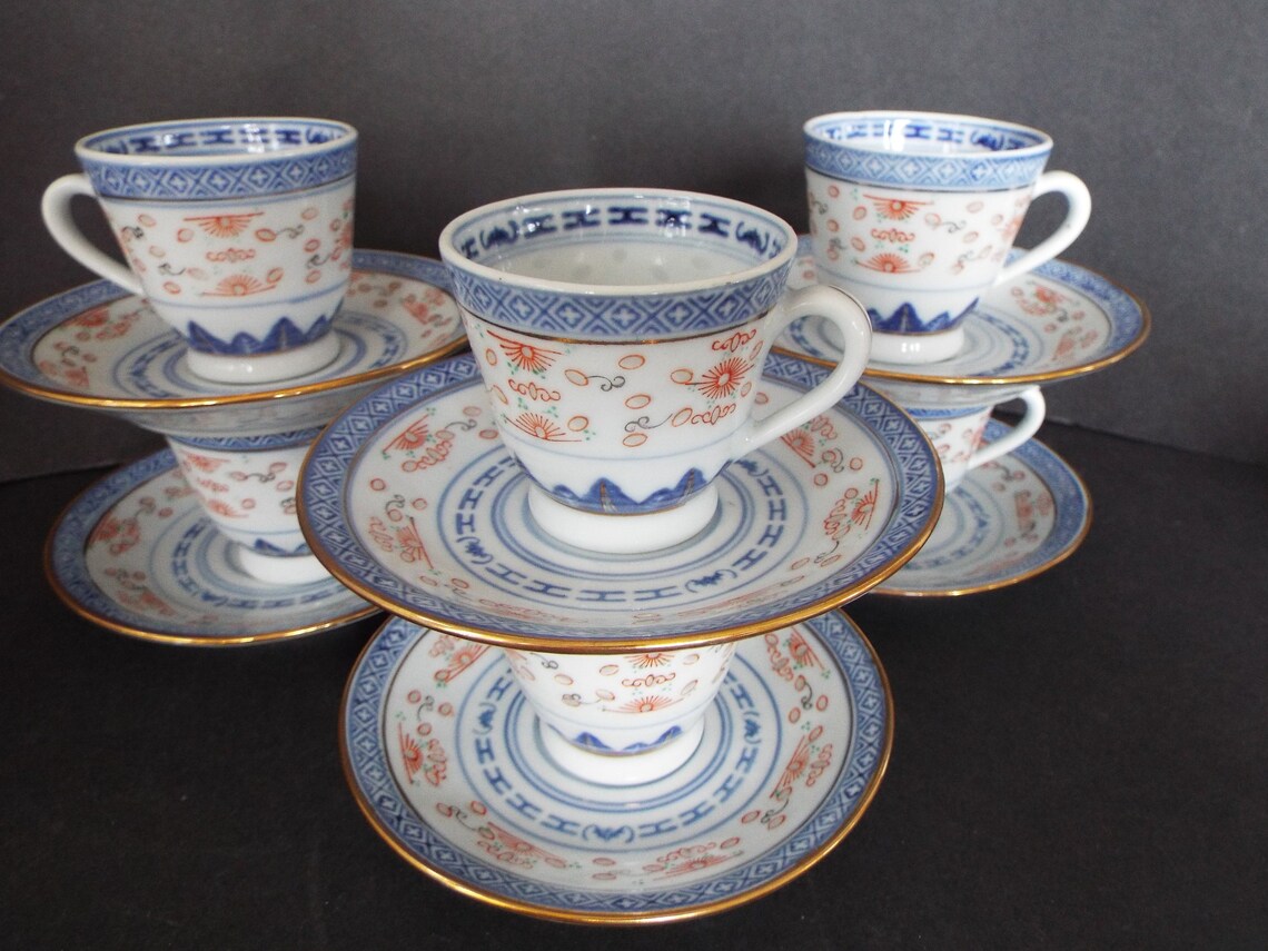 14 Piece Set Chinese Blue and White Rice Grain Tea Set Sugar - Etsy