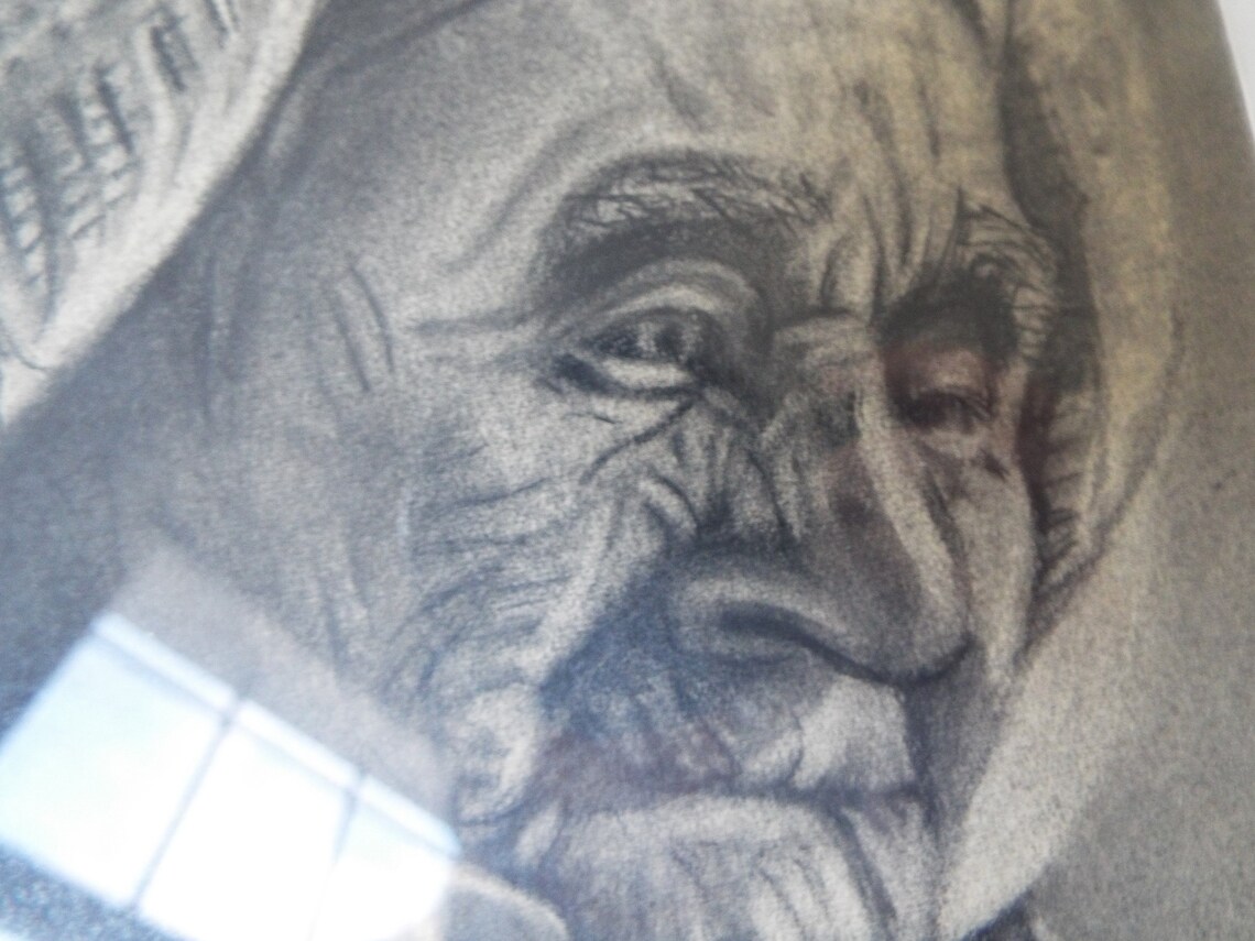 Vintage Charcoal Portrait Old Woman Pen Ink on Paper Peasant | Etsy