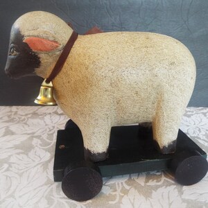 Vintage Reproduction Pull Toy Sheep on Wheels Erzgebirge Style Toy Folk ...