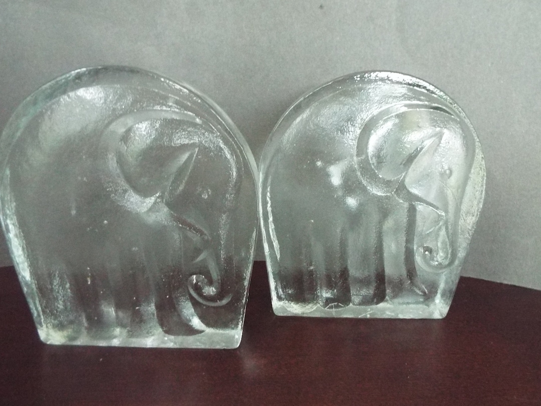 Blenko Glass Elephant Bookends Art Glass Bookends African Placoderm ...