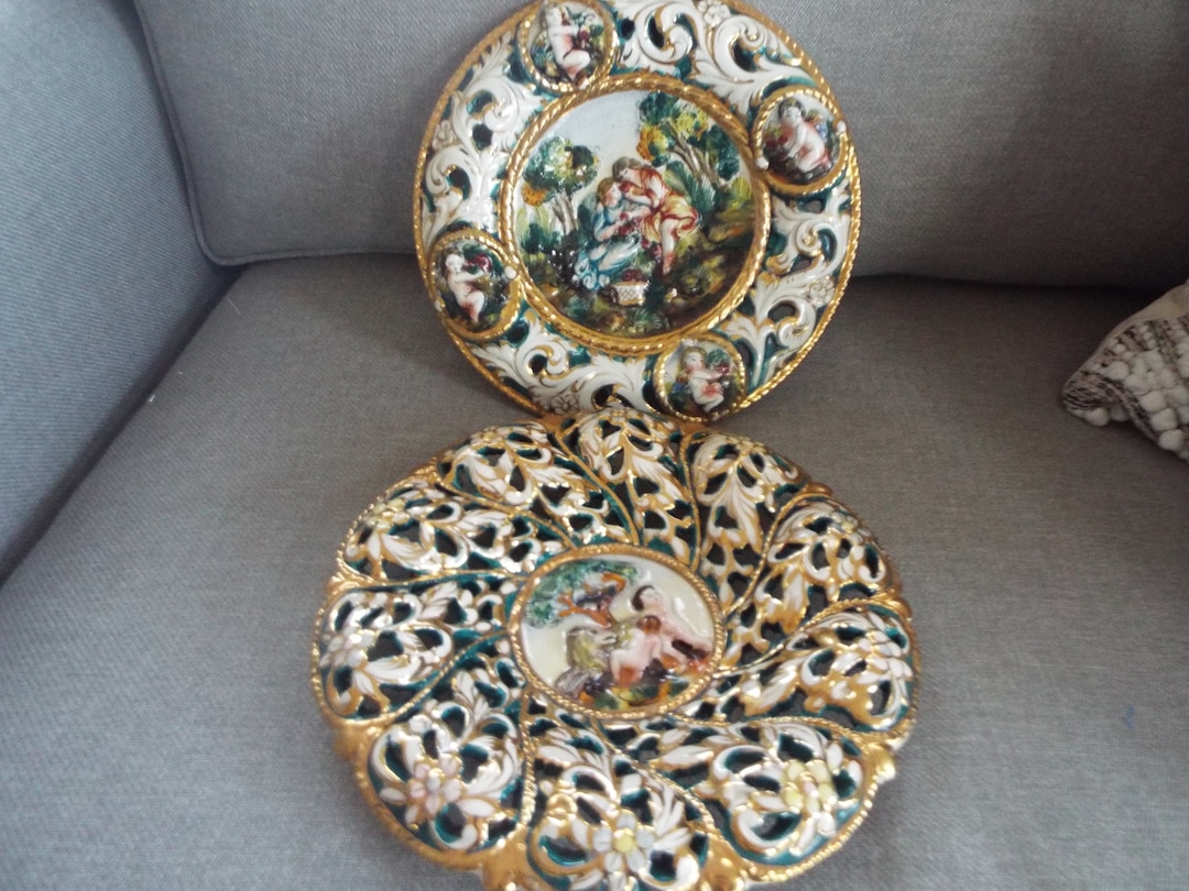 Capodimonte Italian Wall Plates, Ardalt Majolica, Hand Painted Cherub ...