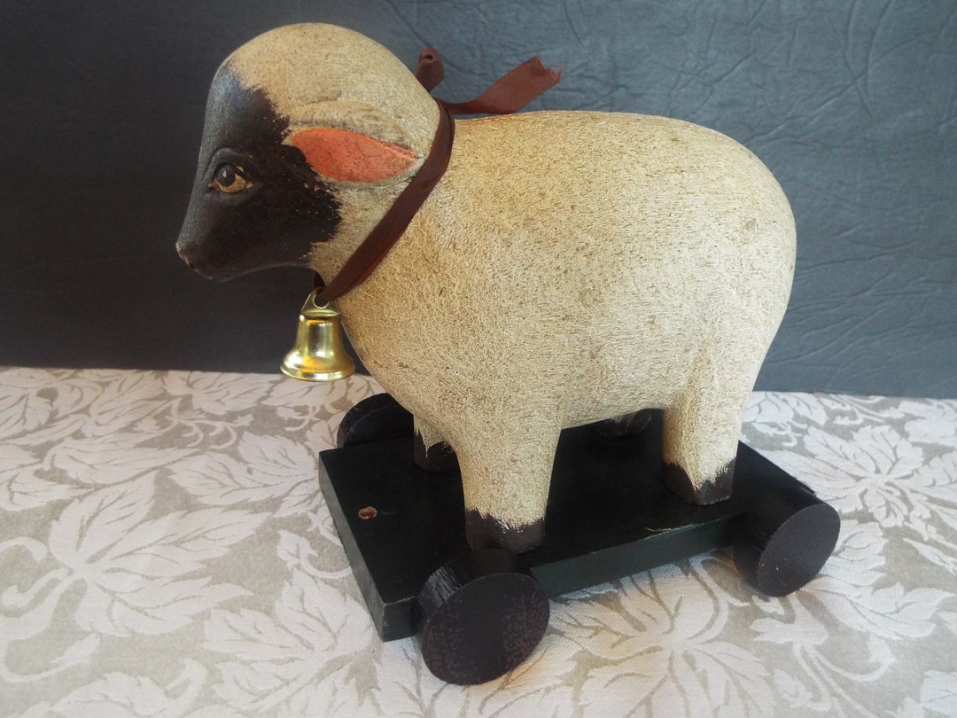 Vintage Reproduction Pull Toy Sheep on Wheels Erzgebirge Style Toy Folk ...