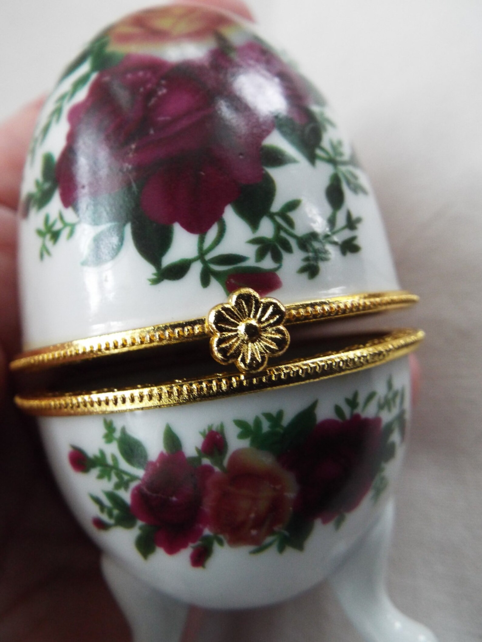 Porcelain Egg Trinket Box Opens Floral Roses Trinket Box - Etsy