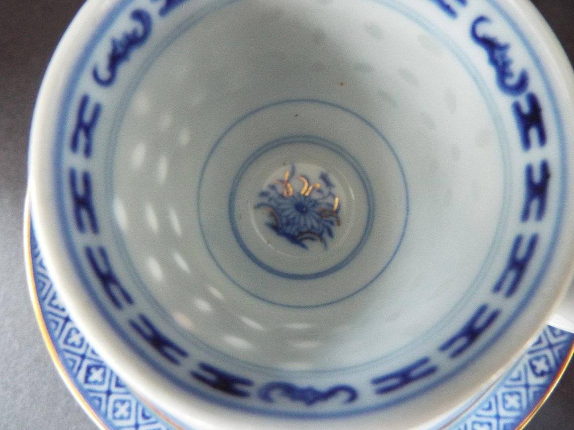 14 Piece Set Chinese Blue and White Rice Grain Tea Set Sugar Bowl Rice ...