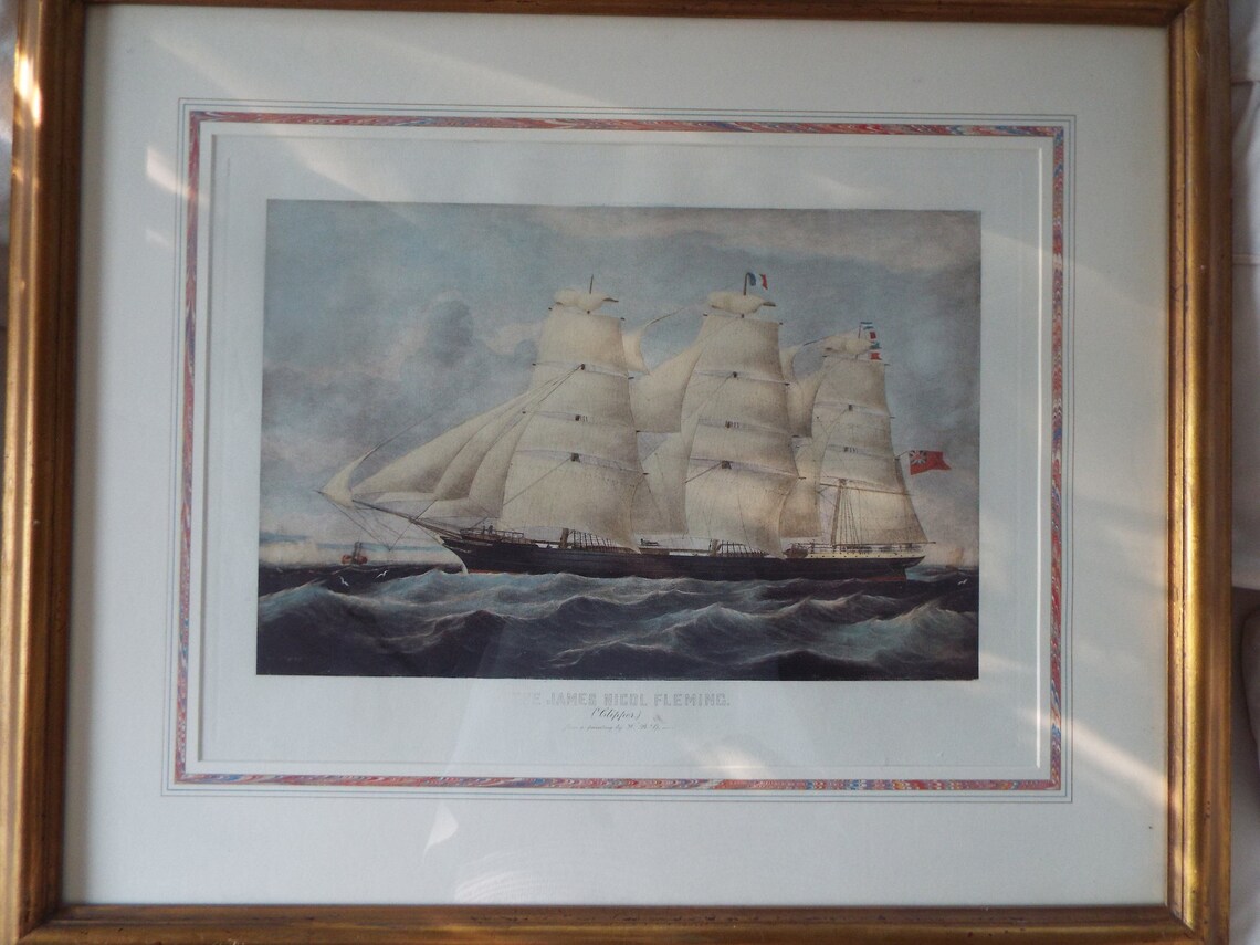 Clipper Sailing Ship Nautical Hand Colored Engraving James Nicol ...