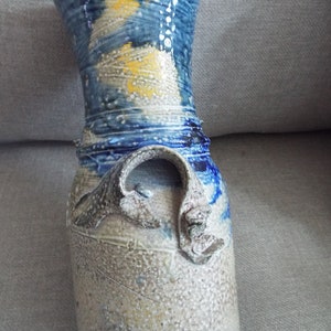 11" Early Don Reitz Studio Art Pottery Vase Vessel Blue Gray Salt Drip ...